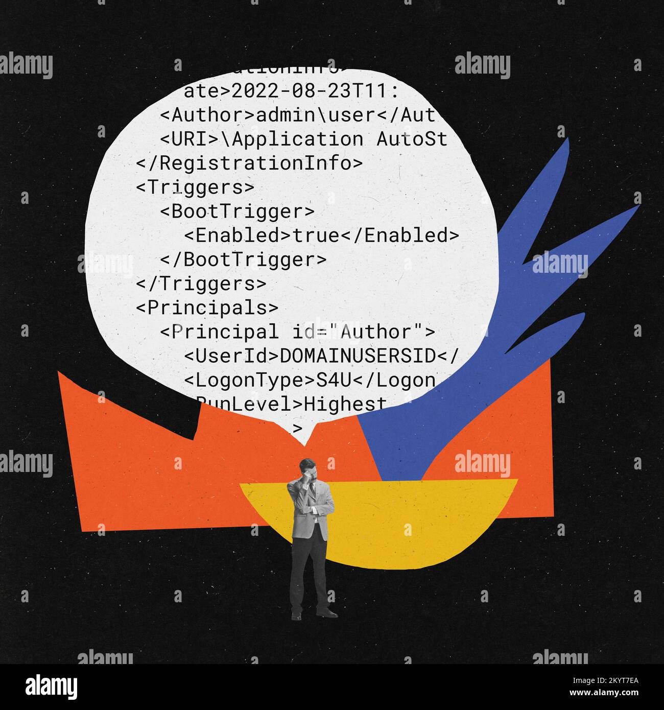 Contemporary art collage. Creative design. Serious man, programmer ...