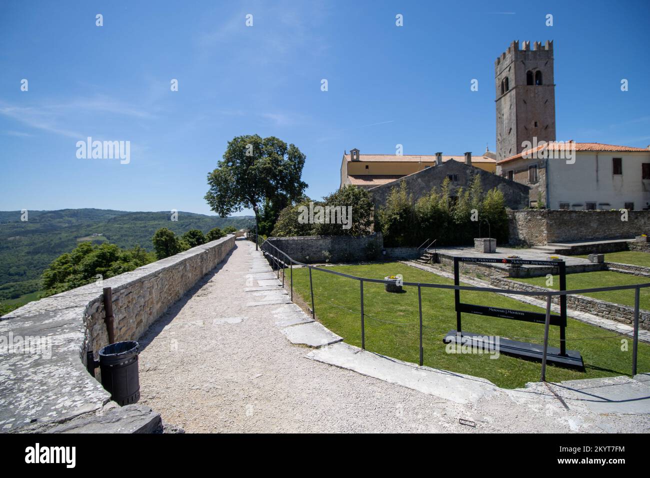MOTOVUN, CROATIA - MAY 19, 2022 St. Stephen's Church and old town wall ...