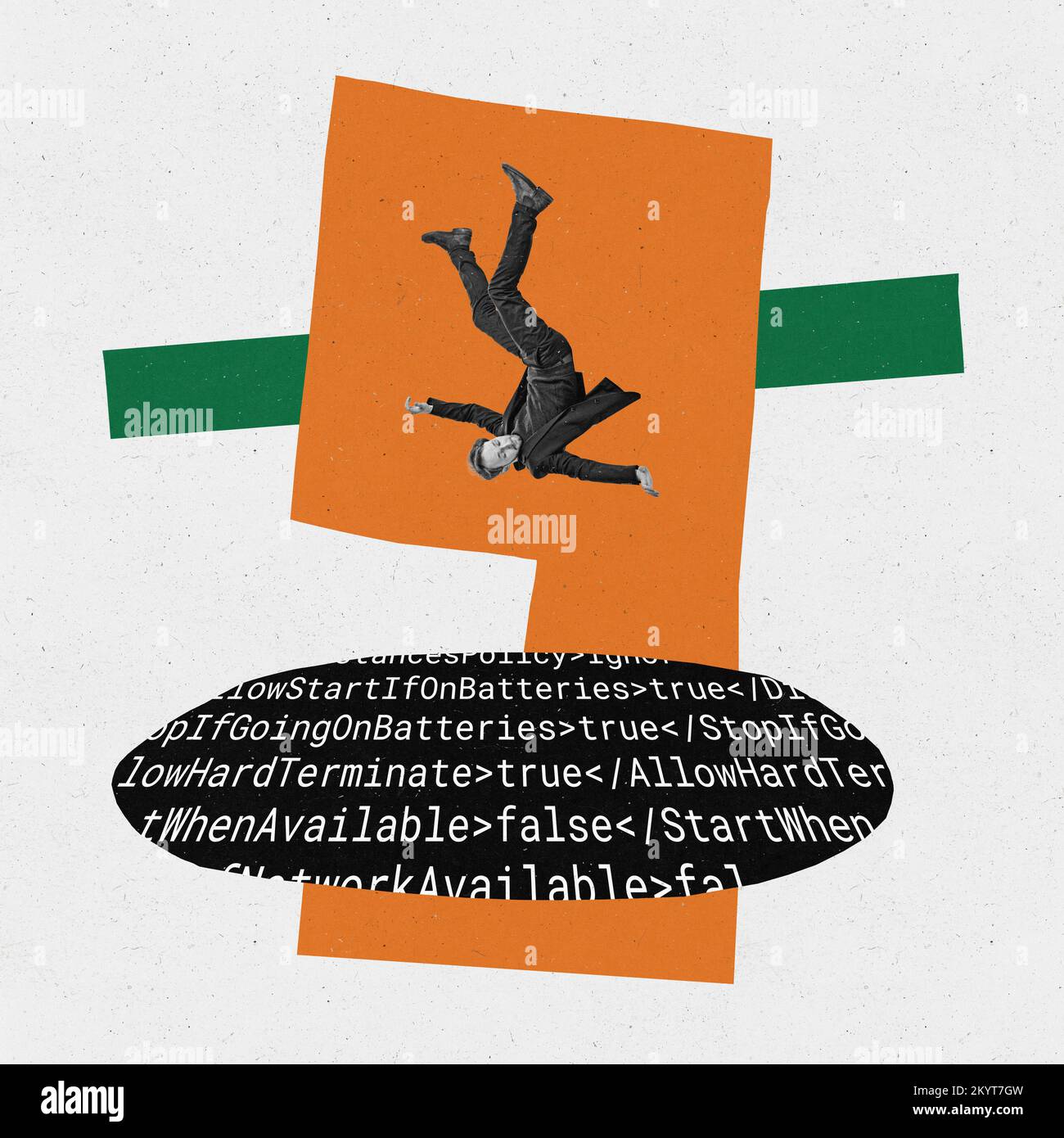 Contemporary Art Collage Creative Design Man Falling Down Into Code