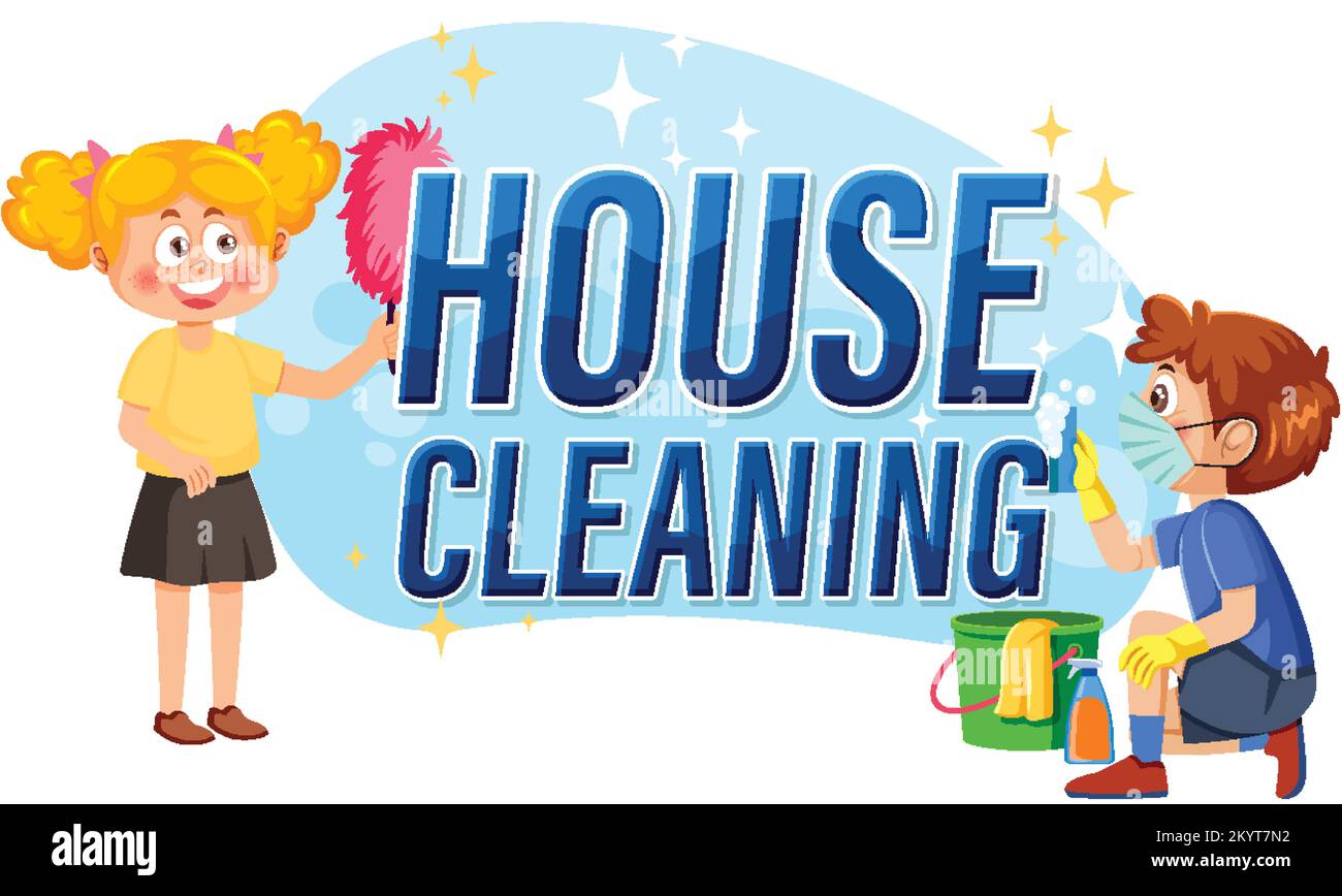 House Cleaning text for banner or poster design illustration Stock ...
