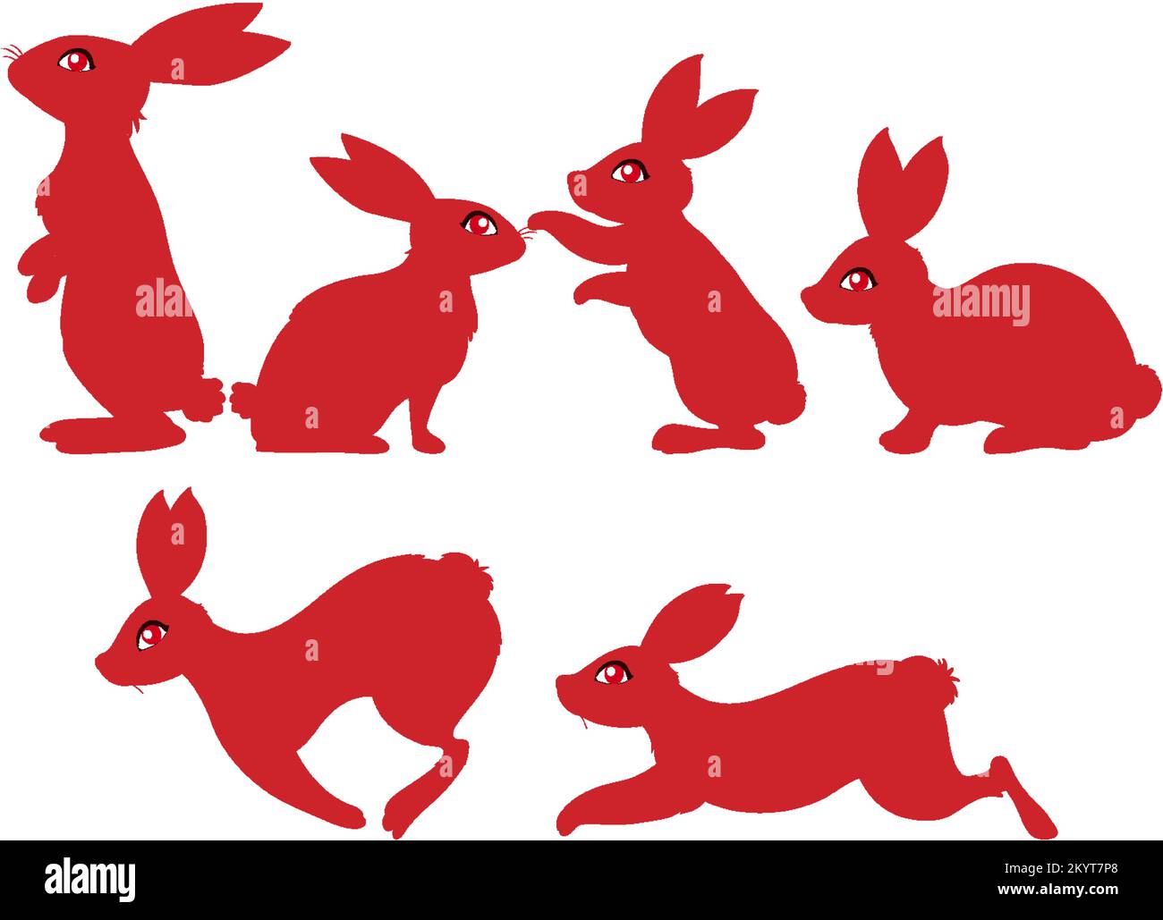 Red silhouette of rabbits set illustration Stock Vector Image & Art - Alamy