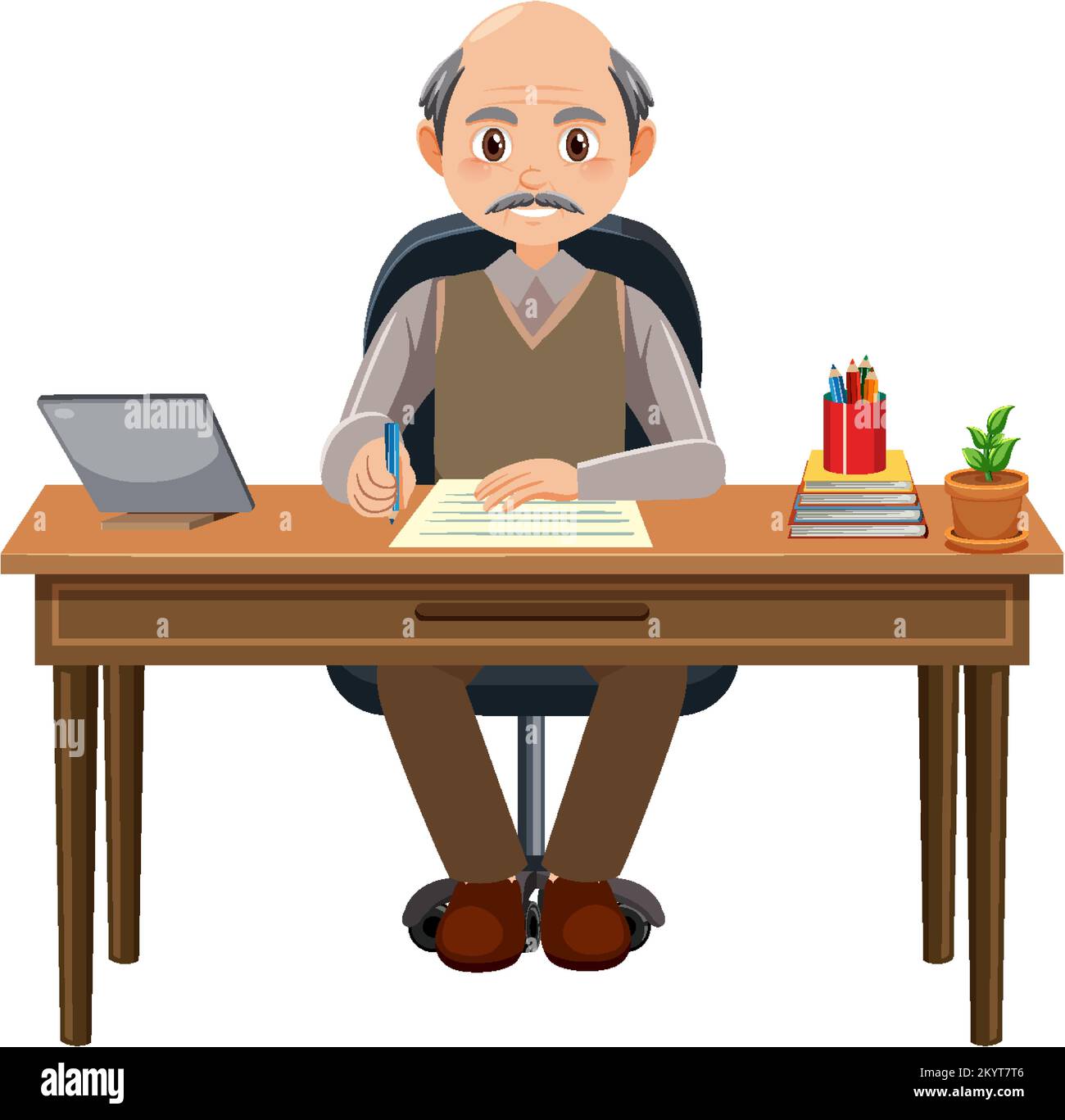 Old man sitting at desk illustration Stock Vector Image & Art - Alamy