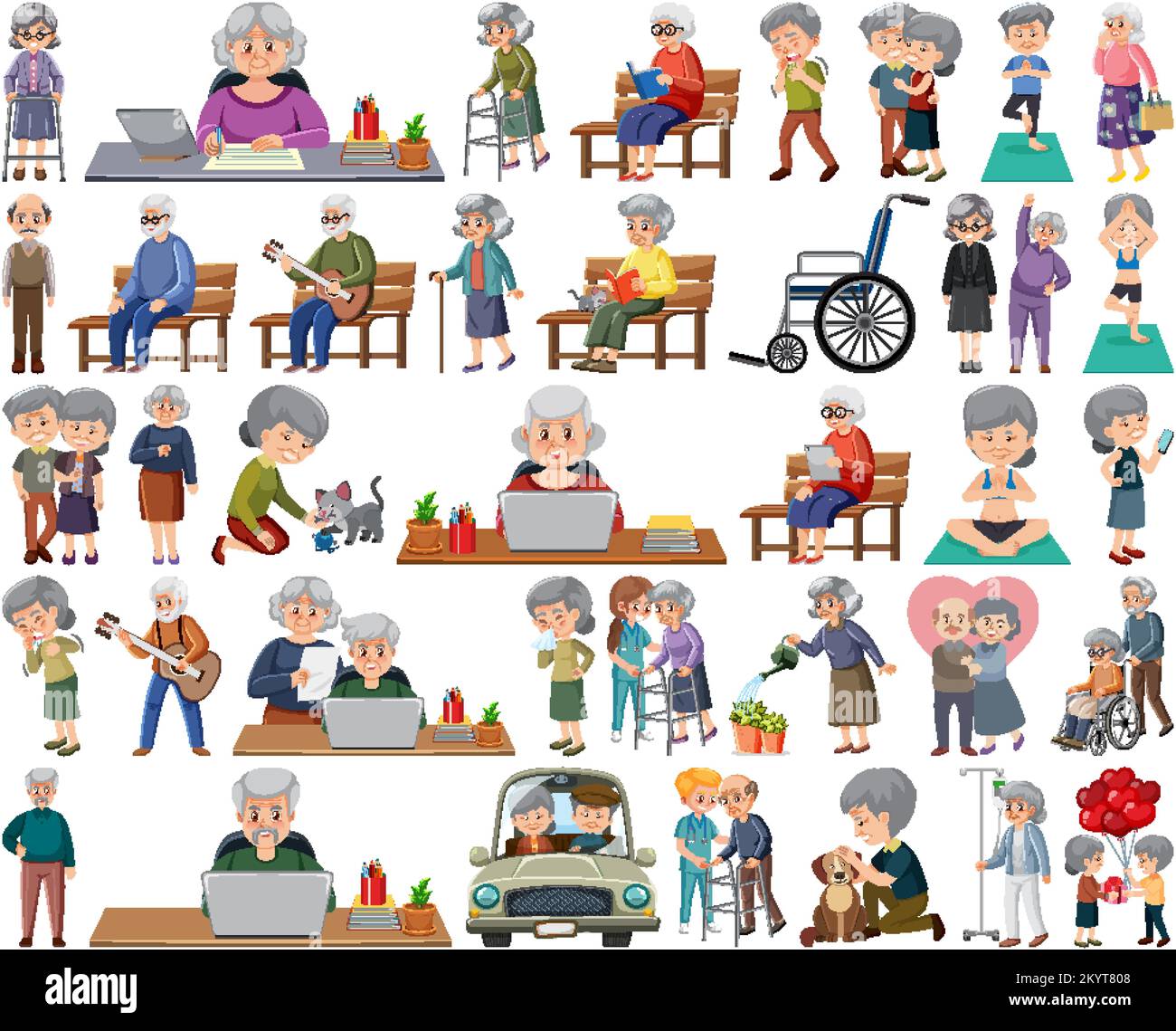 Collection of elderly people icons illustration Stock Vector Image ...