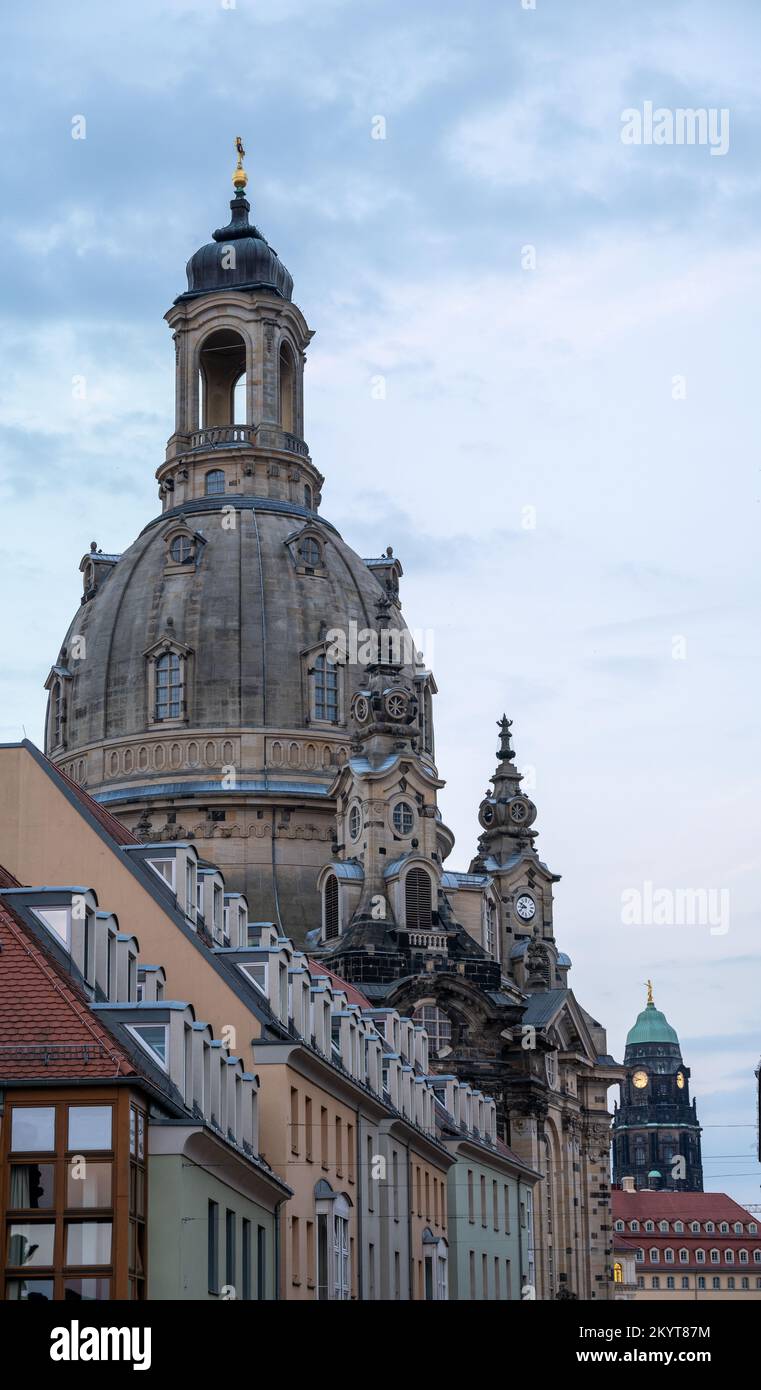 Frauenkirche and modern facades in Dresden Germany during summer Stock ...