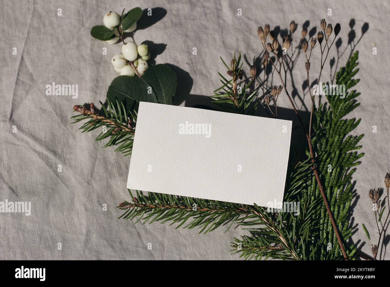 Blank textured business card mockup template. Christmas stationery ...