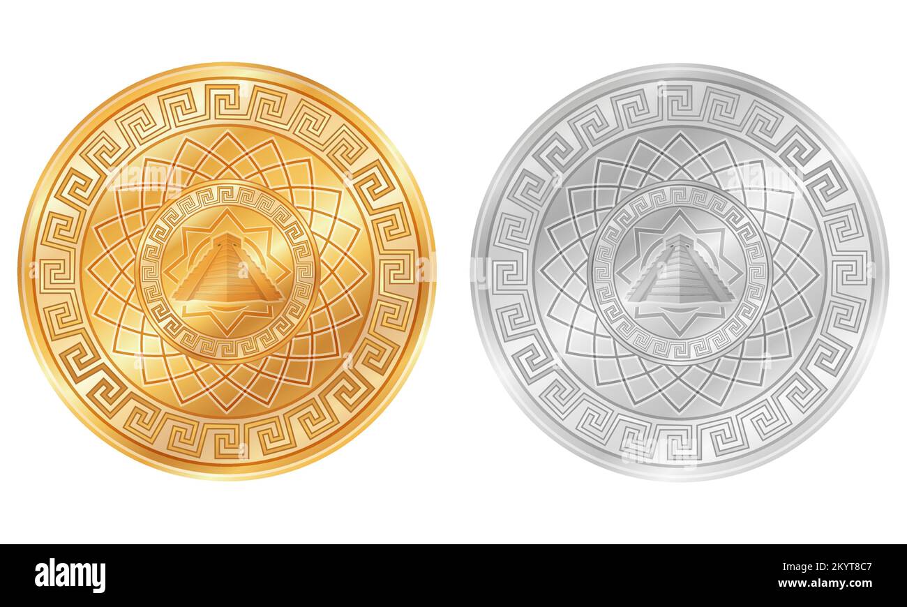 mayan ancient coin vector illustration isolated on white background ...