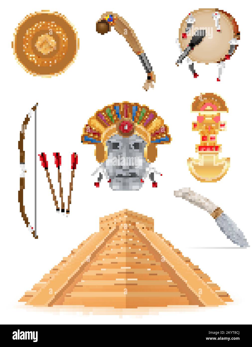 ancient objects and attributes of the maya vector illustration isolated ...
