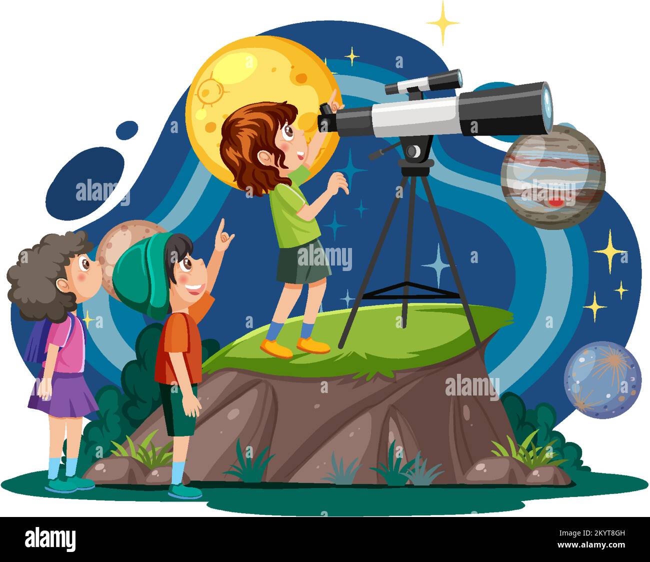 Kids observing the sky with a telescope illustration Stock Vector Image ...