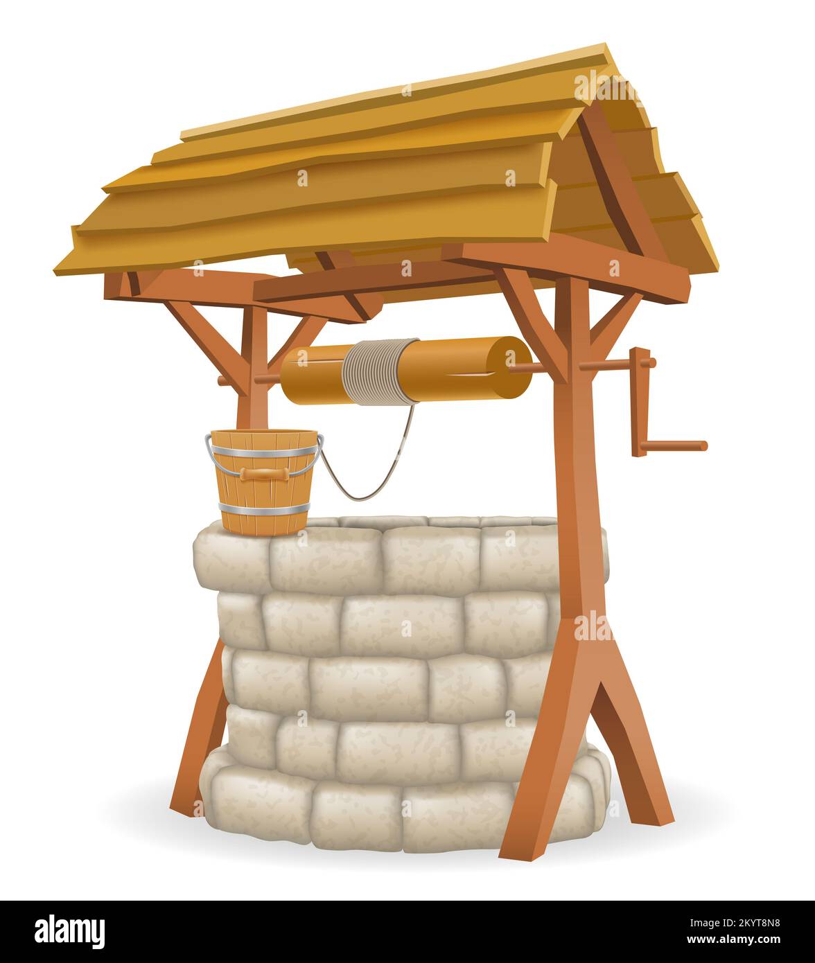 stone water well with wooden roof vector illustration isolated on white ...