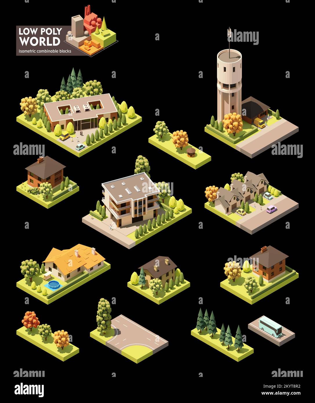 Vector isometric world map creation set. Combinable map elements ...