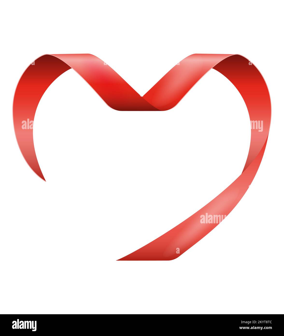 red silk glitter heart ribbon vector illustration isolated on white ...