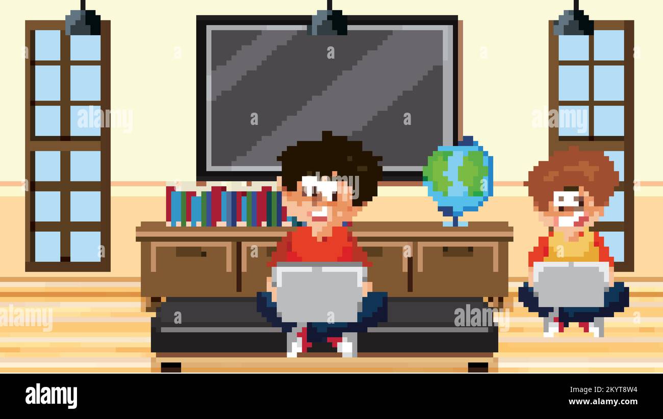 Kids learning online at home illustration Stock Vector Image & Art - Alamy
