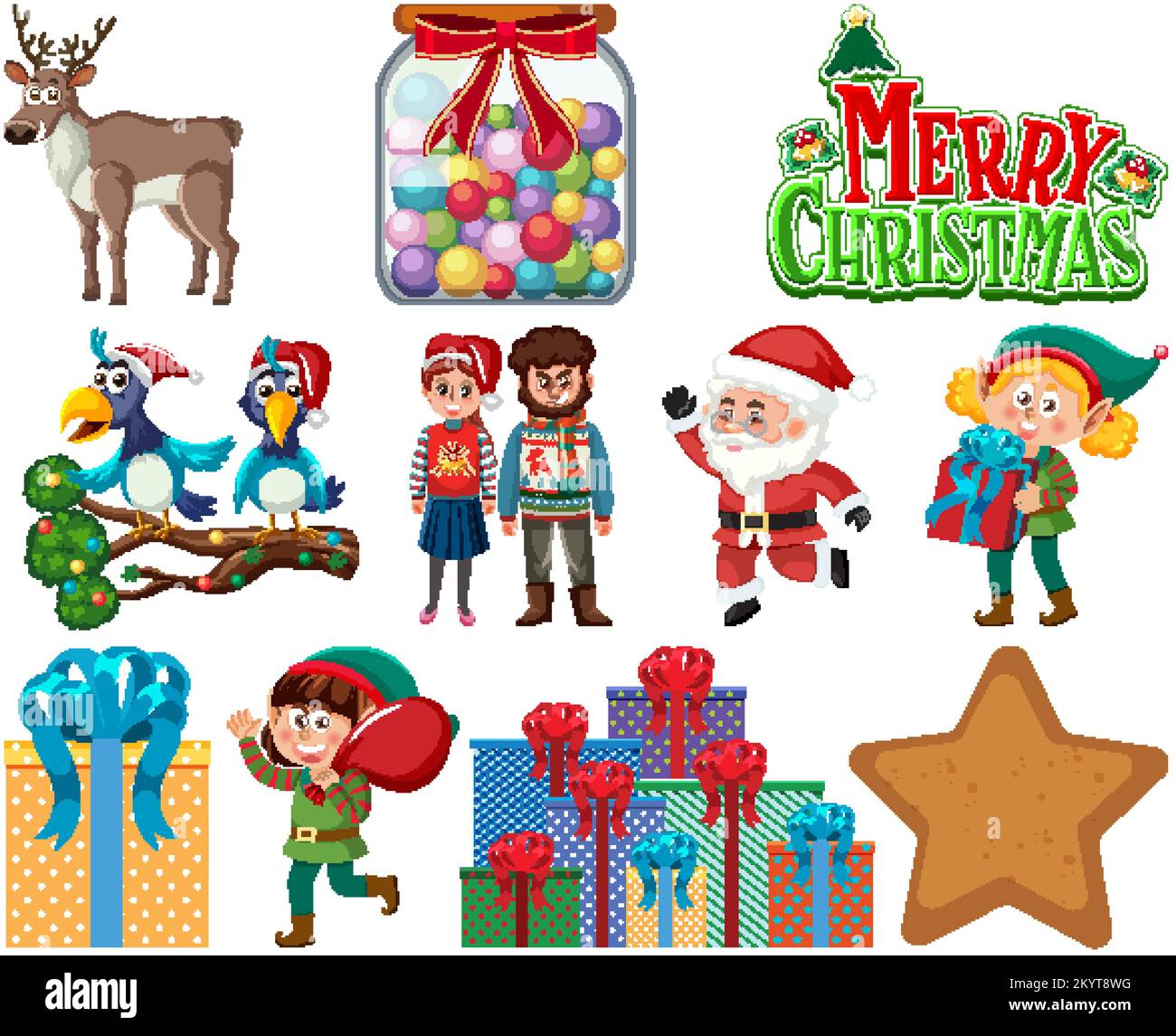 Christmas characters and elements set illustration Stock Vector Image ...