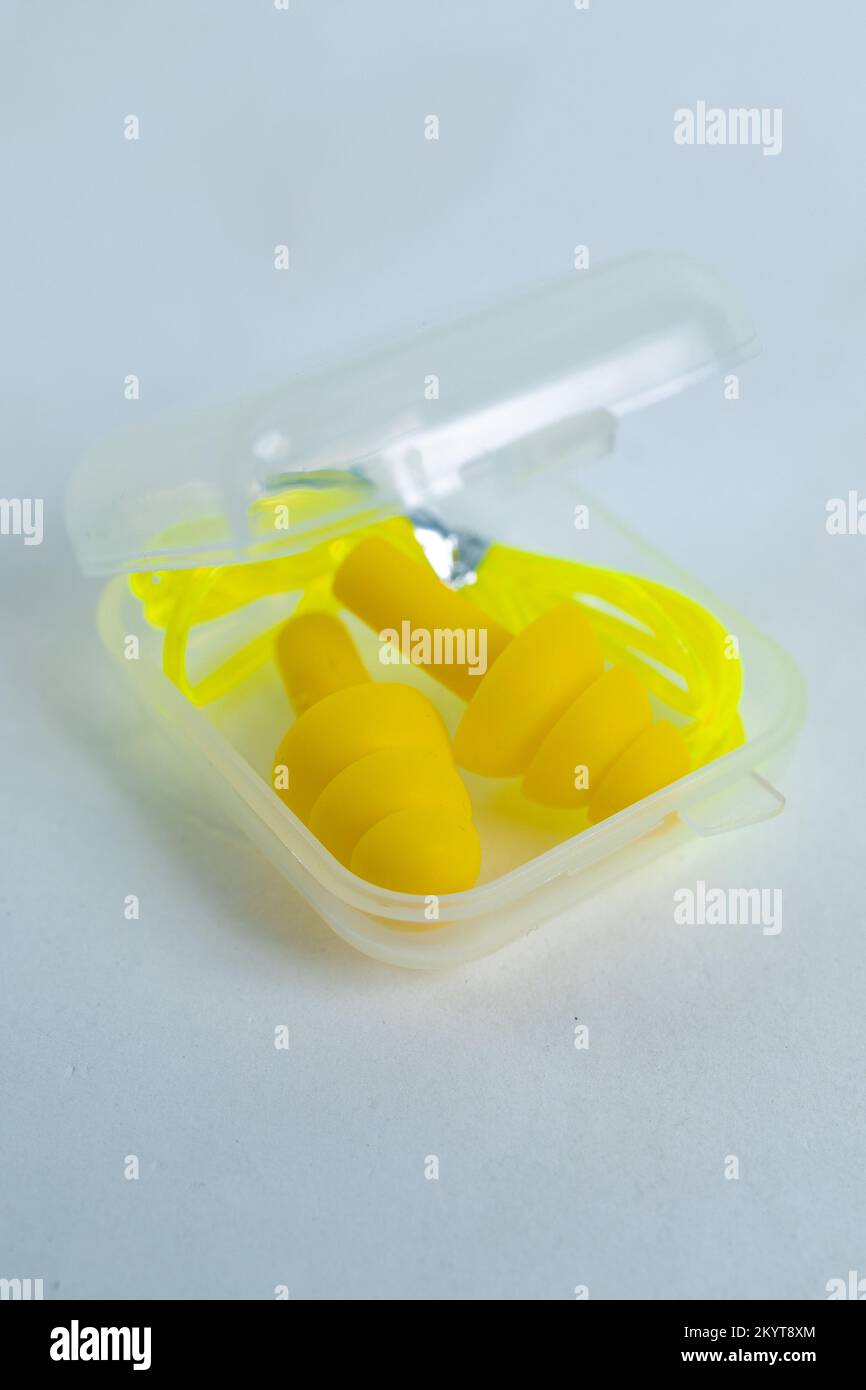 Silicone ear plugs for human ears on white background Stock Photo - Alamy