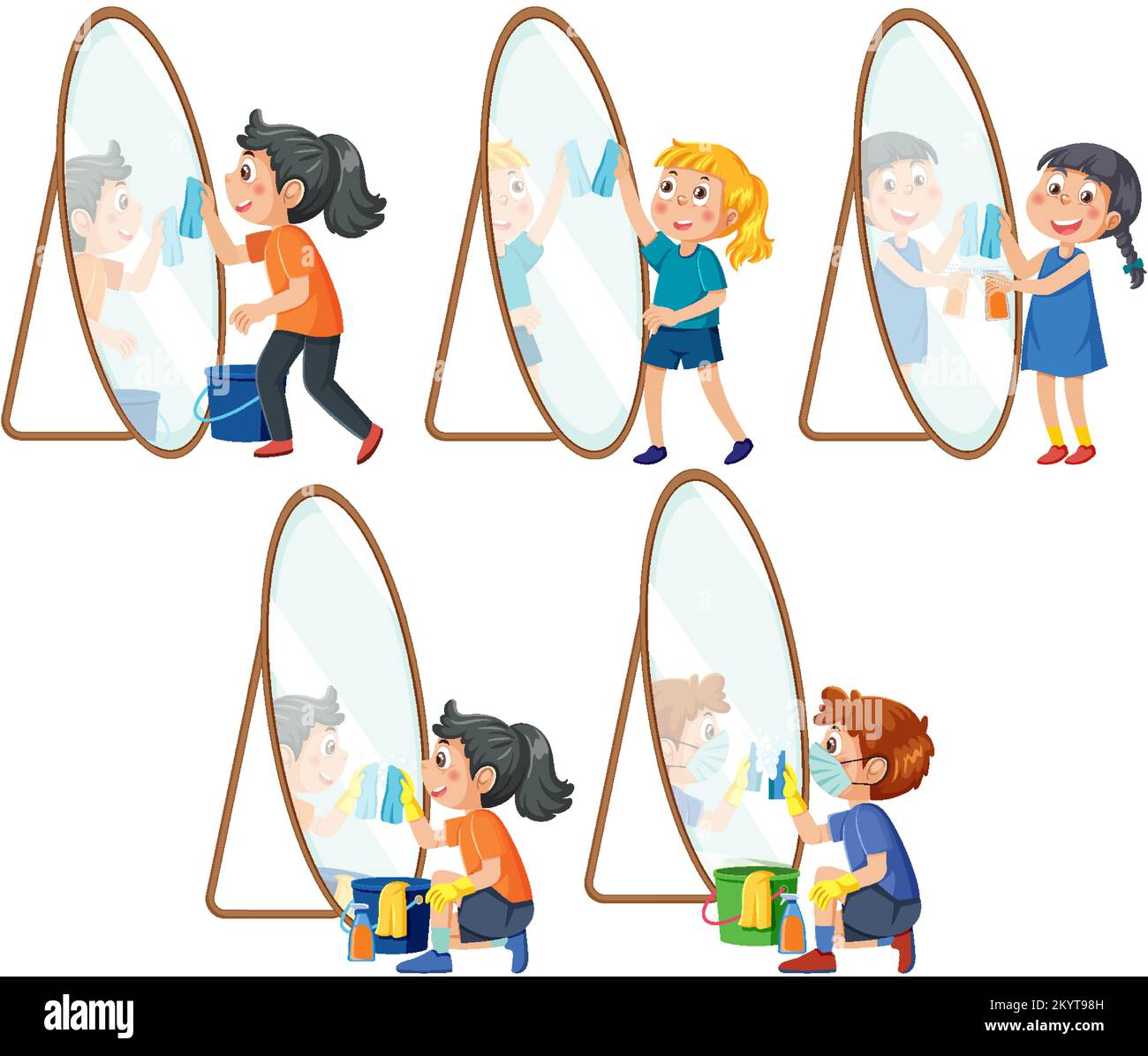 Kids cleaning at home set illustration Stock Vector Image & Art - Alamy