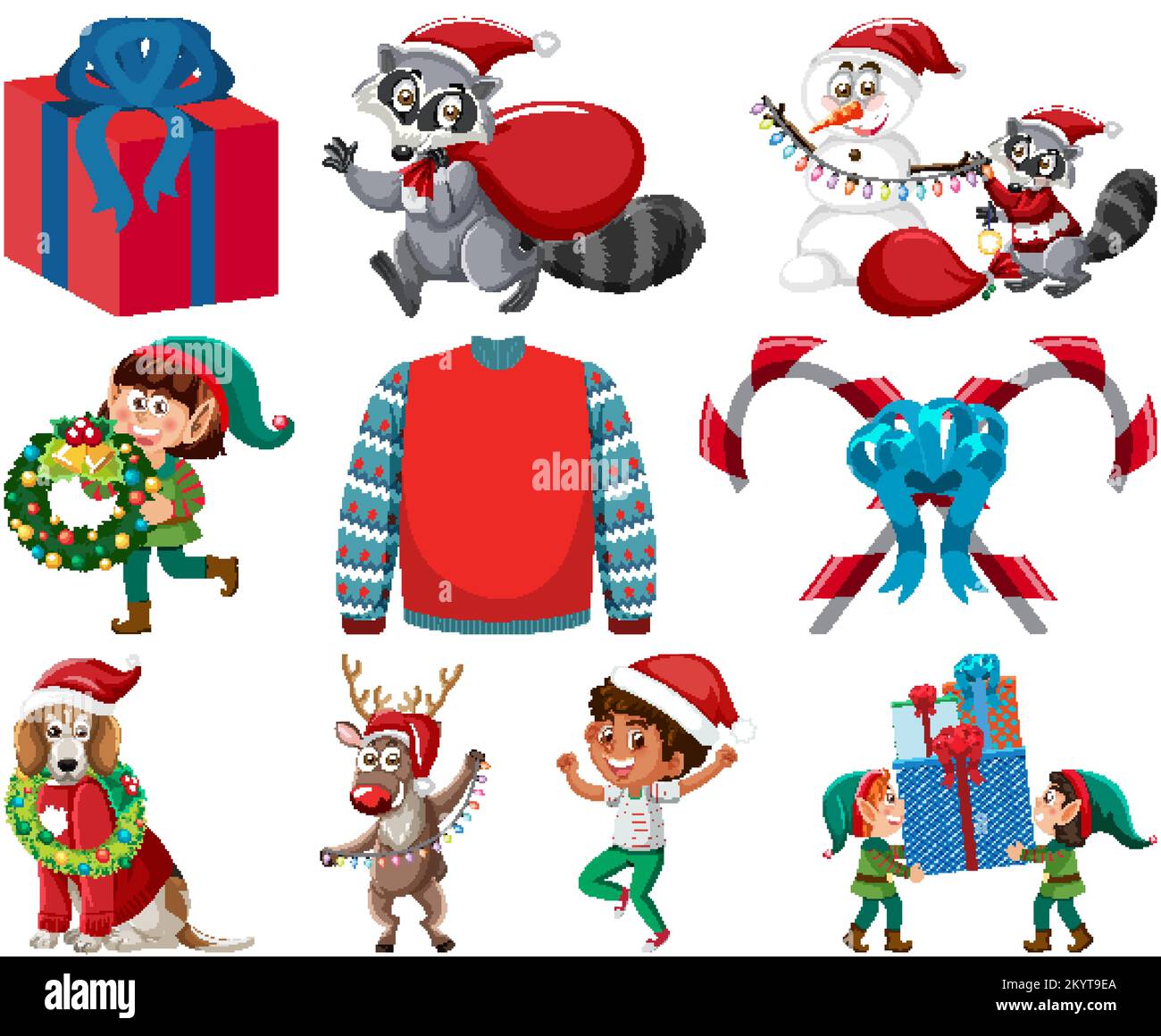 Christmas characters and elements set illustration Stock Vector Image ...