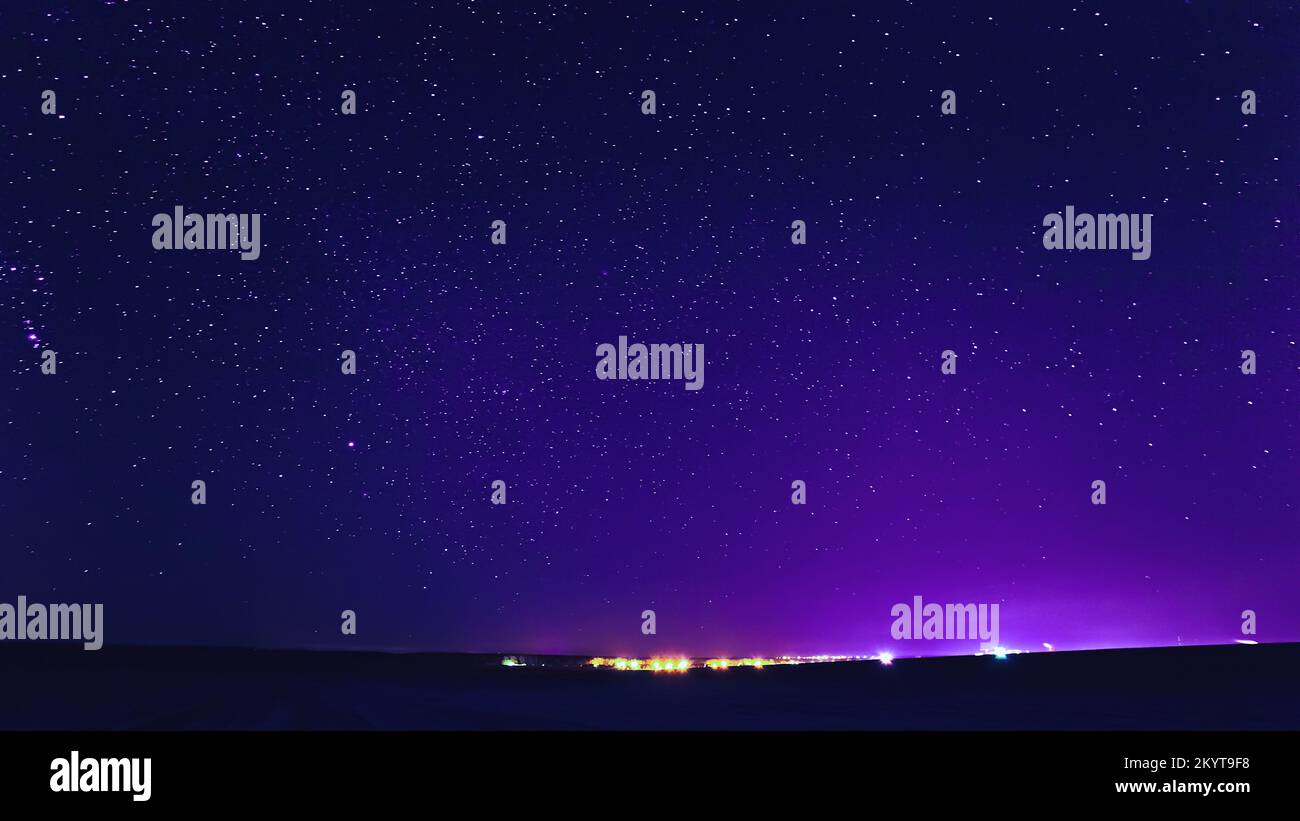 Colourful Night Starry Sky In Blue Colors. Night Dark Blue Sky Glowing ...