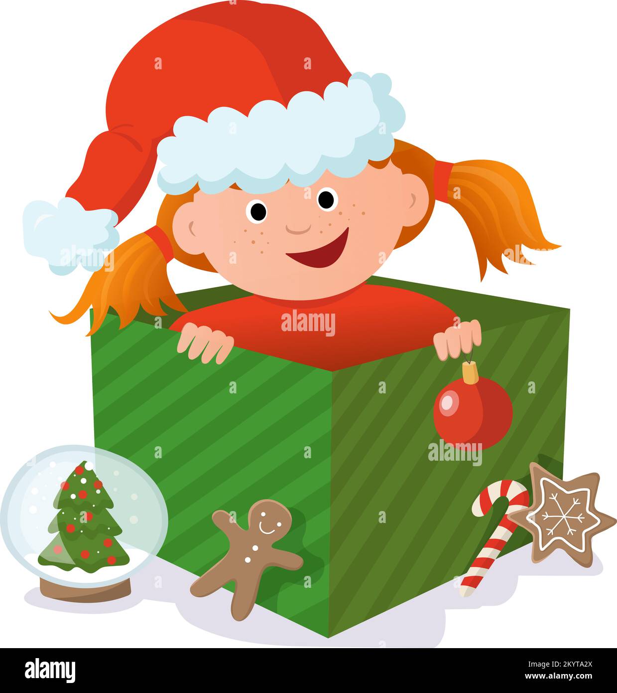 Cartoon girl in santa hat Stock Vector Images - Alamy