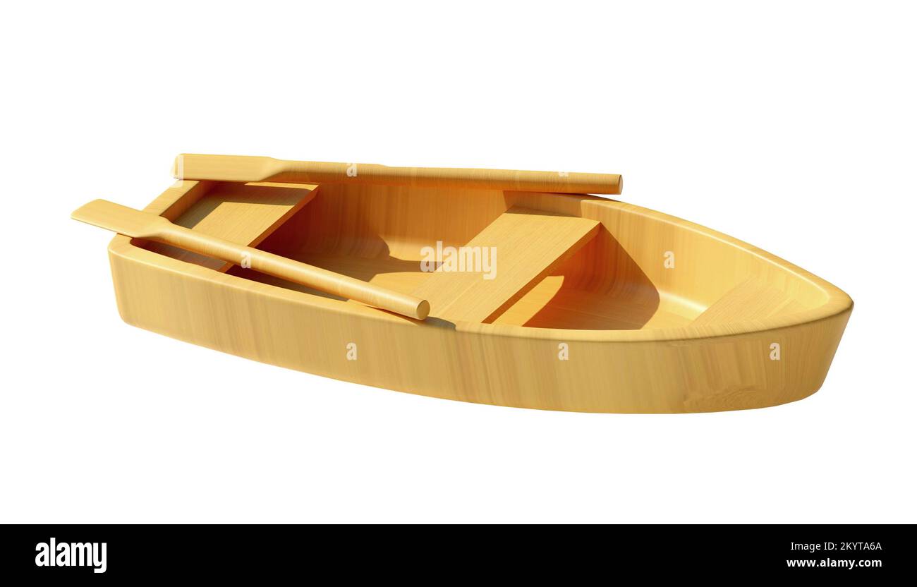 wooden boat 3d render illustration isolated on white background Stock ...