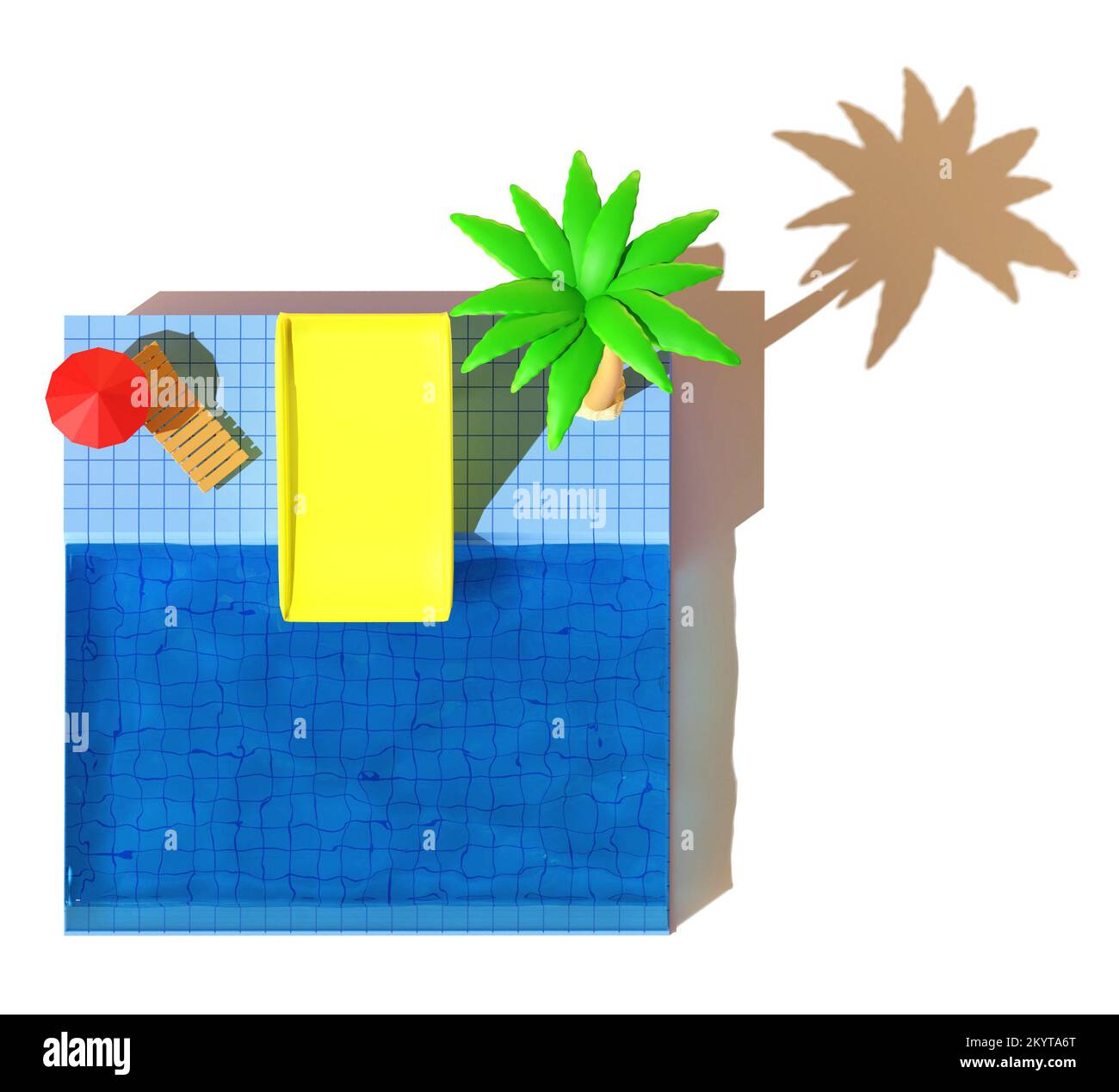 swimming pool with slide and palm 3d render illustration isolated on ...