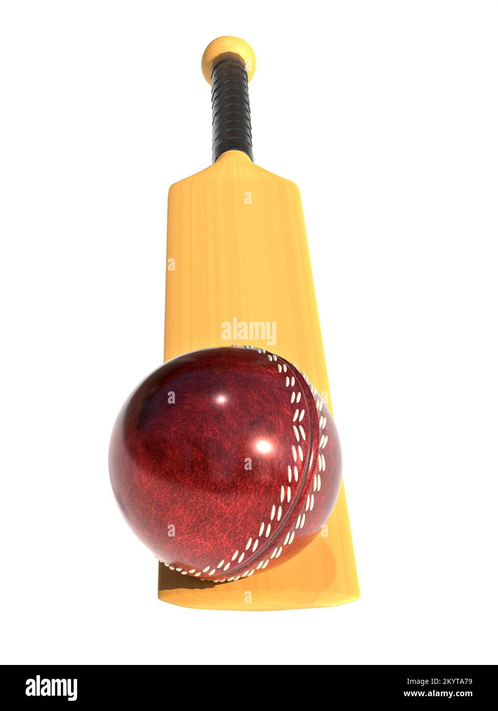 wooden bat and leather red cricket ball 3d render illustration isolated ...