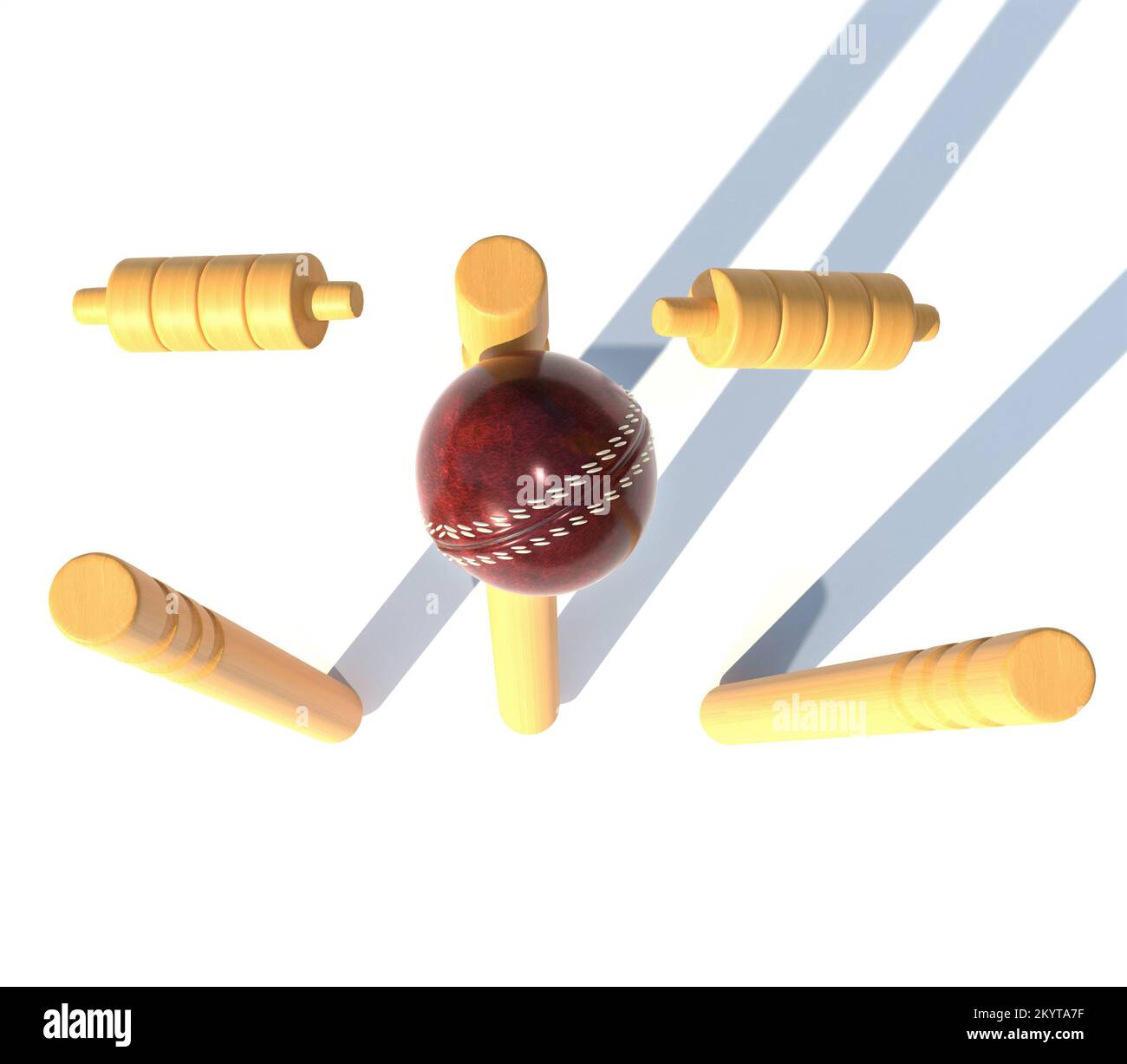leather red ball hitting a cricket goal 3d render illustration isolated ...