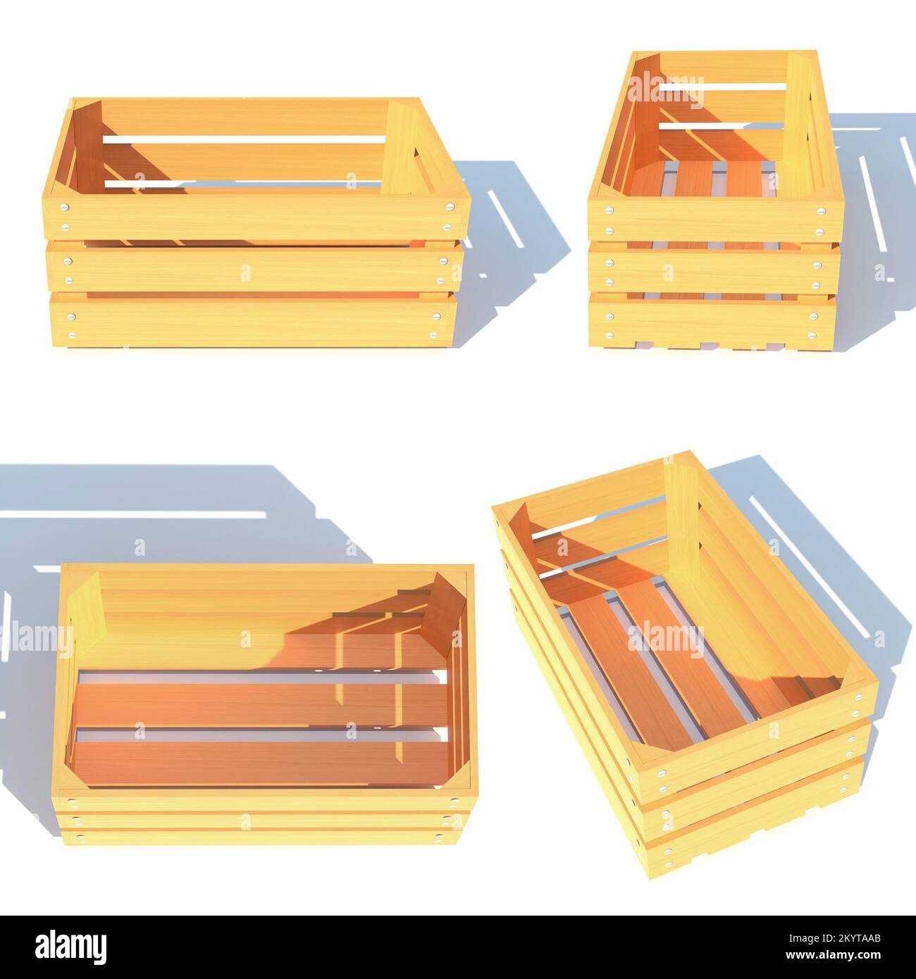 wooden box container 3d render illustration isolated on white ...