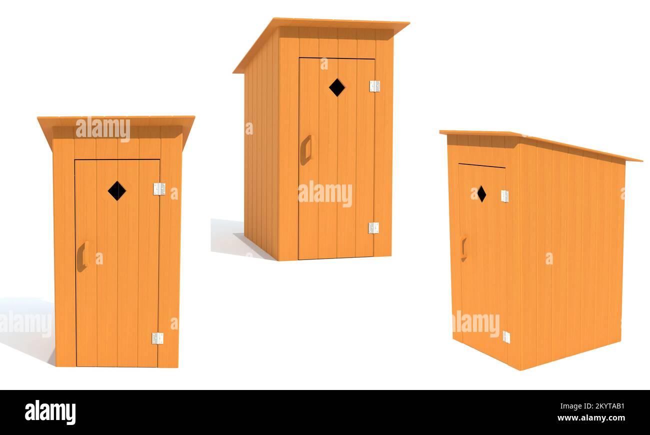 rural outdoor toilet made of wood 3d render illustration isolated on ...