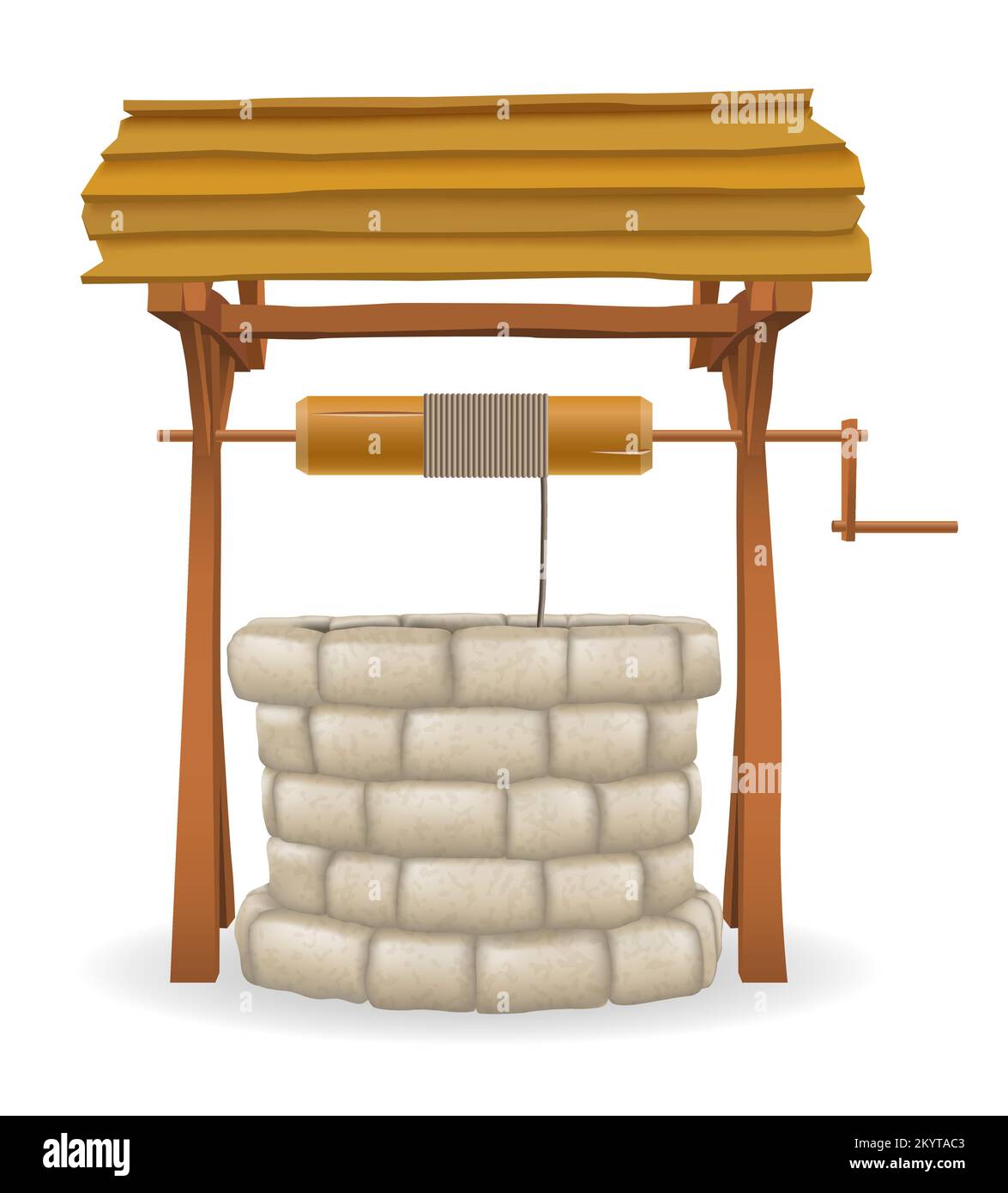 stone water well with wooden roof vector illustration isolated on white ...