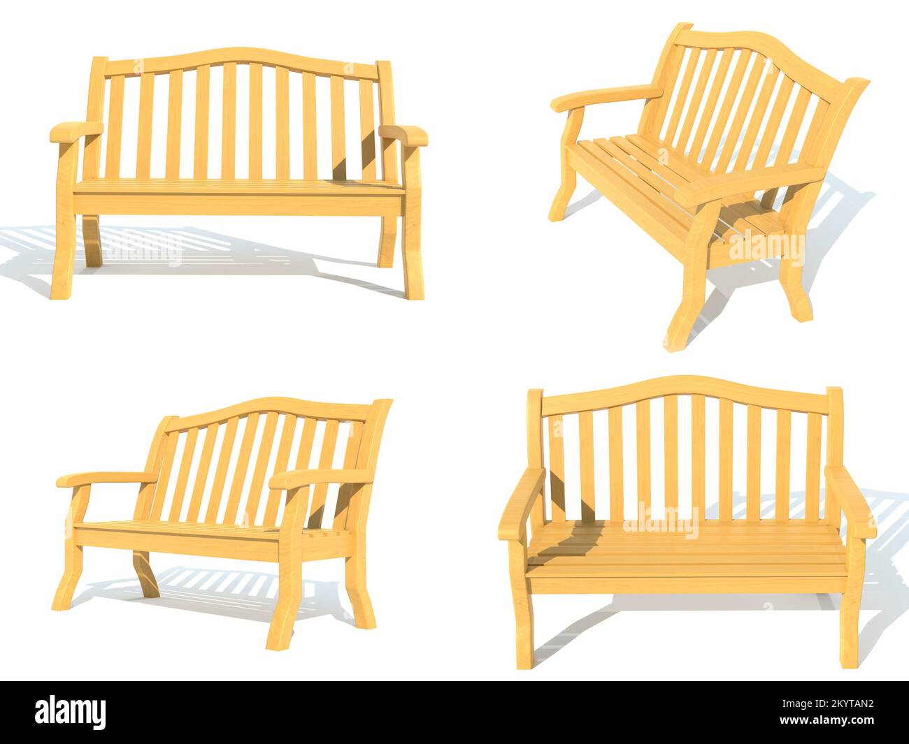 wooden garden park bench 3d render illustration isolated on white ...