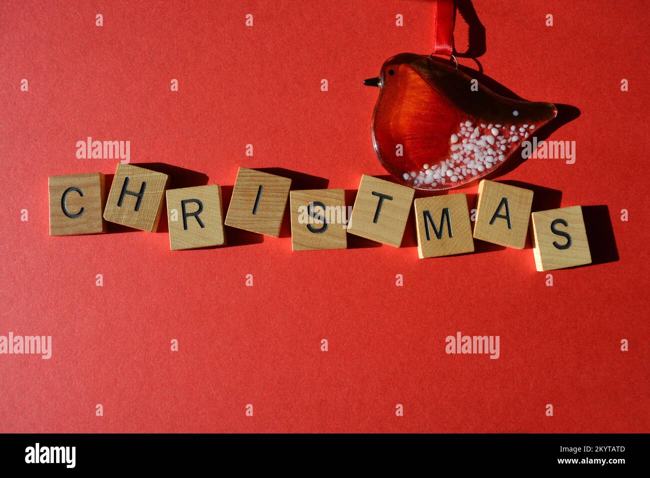 Robin decoration and Christmas in wooden alphabet letters isolated on ...