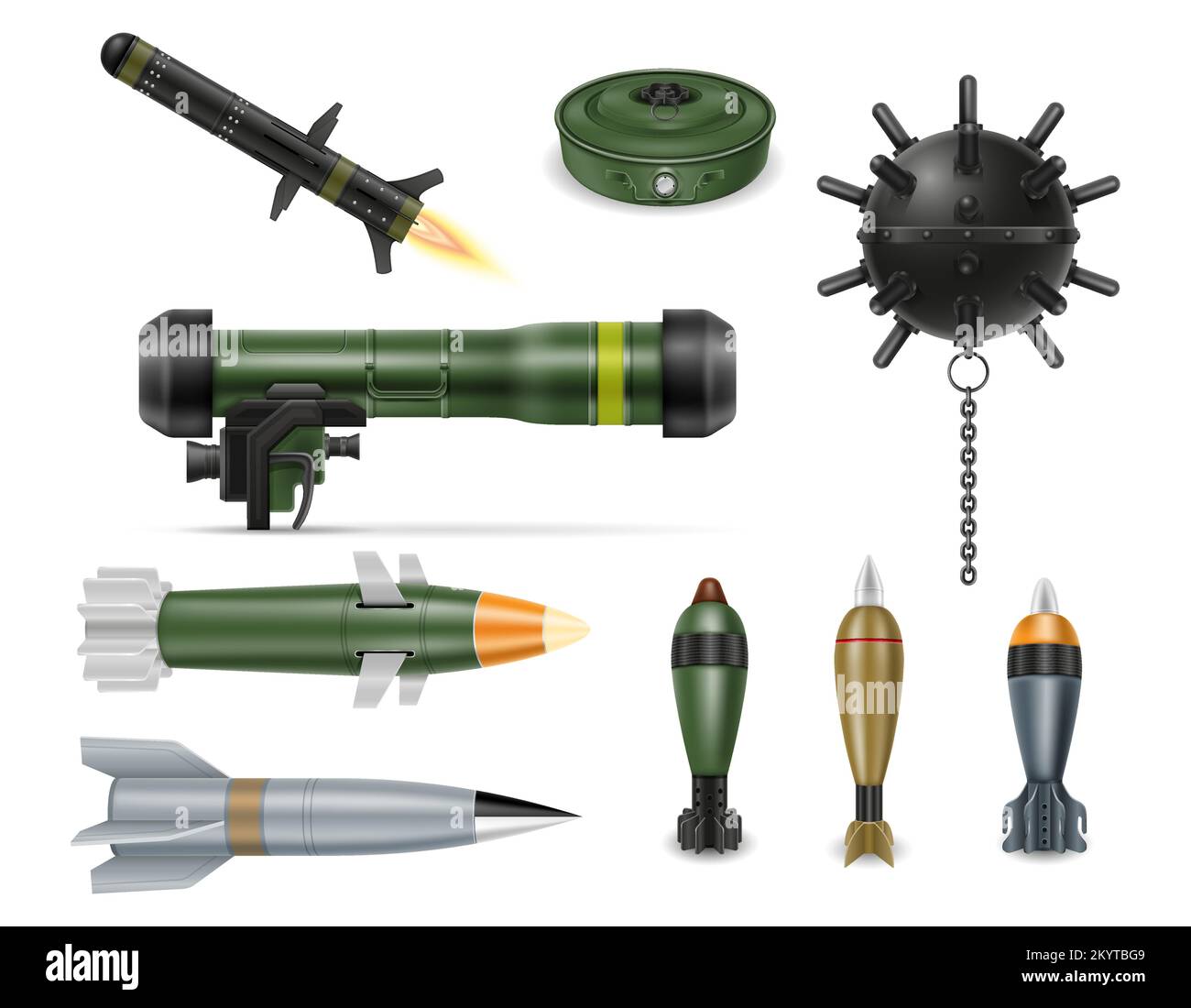 military bombs mines and missiles vector illustration isolated on white ...