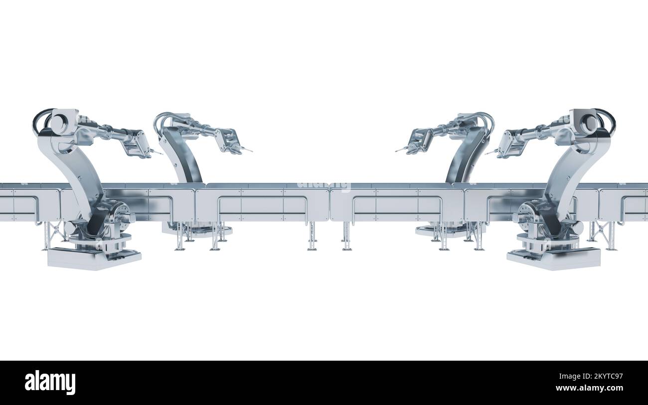 robotic arm conveyor with copy space isolated on white. 3d rendering ...
