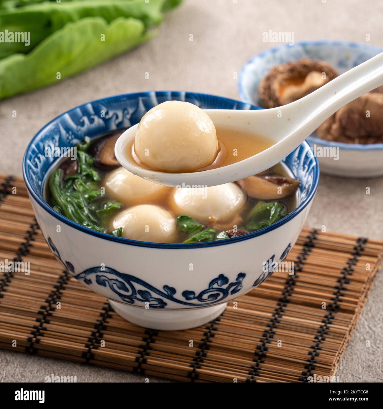 Eating big tangyuan yuanxiao (tang yuan, glutinous rice dumpling balls ...