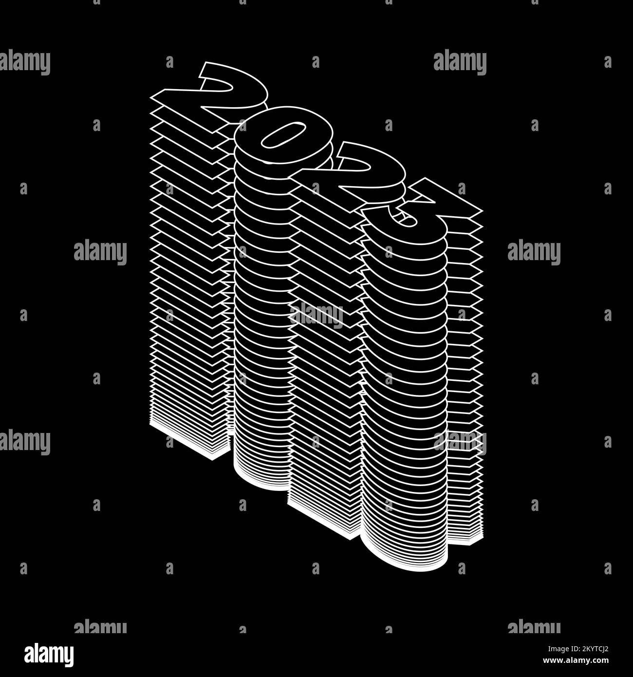 2023 stacked text. Happy New Year black and white elegant style ...