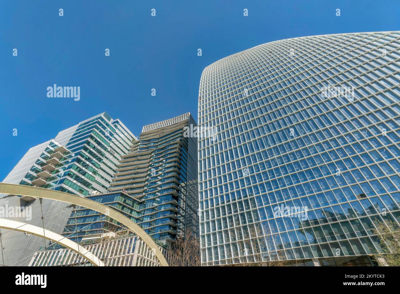 Austin, Texas- Modern exterior of high-rise buildings in a low angle ...