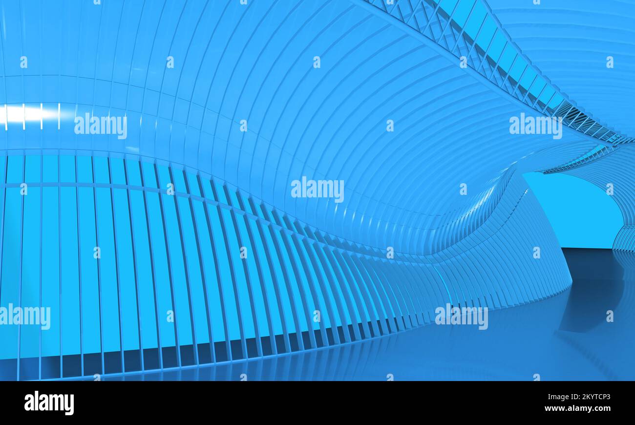 background with parametric architectural curved corridor in blue tones ...