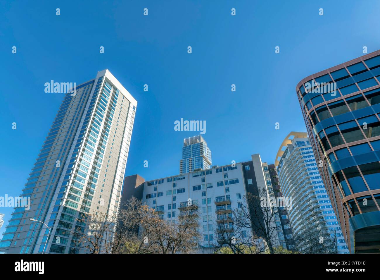 Austin, Texas- Low angle view facade of modern residential buildings ...