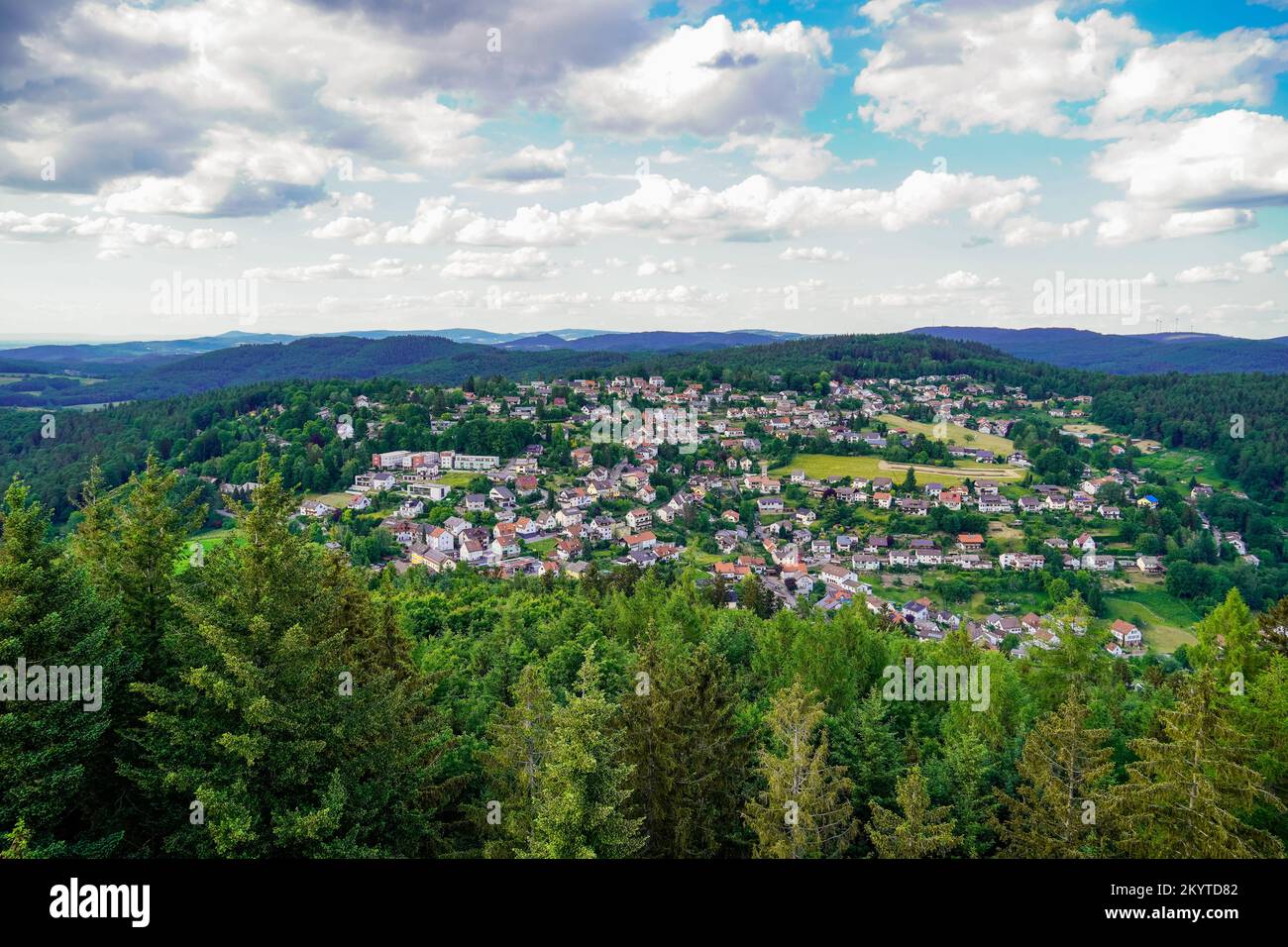 Panoramic view of the hilly landscape near Wilhelmsfeld, in Baden ...