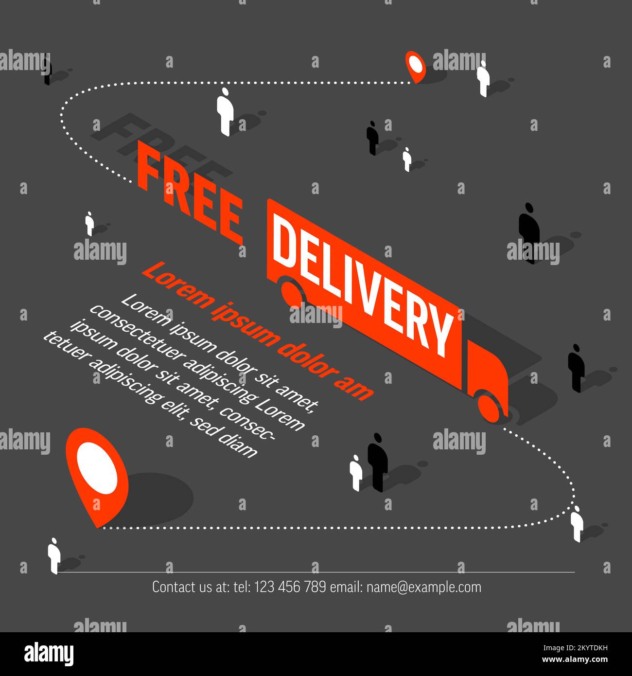 Red Free delivery shipping flyer advertisement banner with car icon and ...