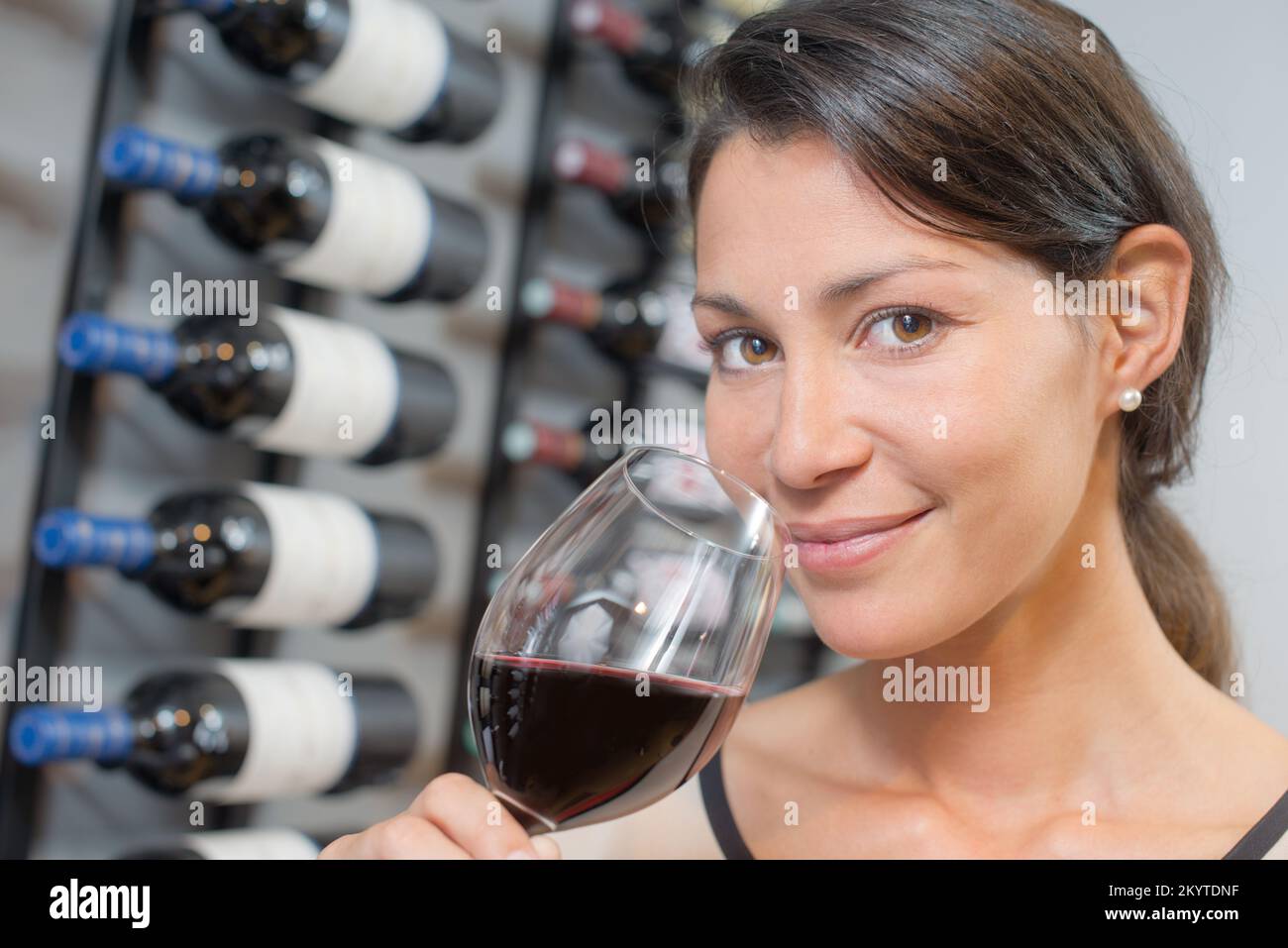 Lady smell smile drink hi-res stock photography and images - Alamy