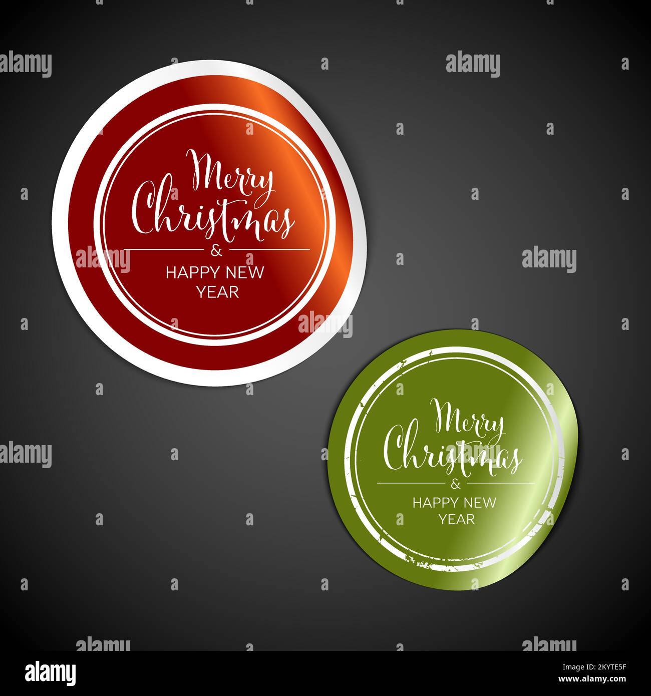 Vector christmas stickers - red and green circle tag labels on dark ...