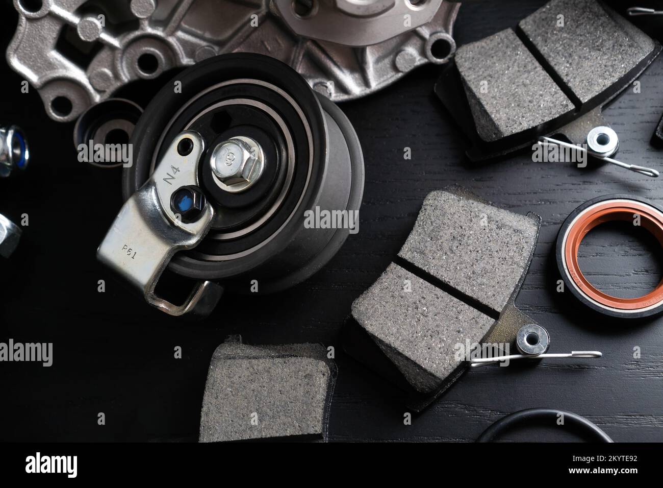 Auto parts spare parts car on black background. Auto parts store ...