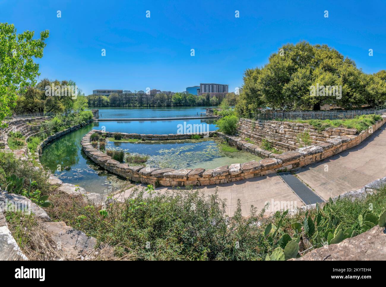 Austin, Texas- Water incline boat launch with concrete ramp. Curved ...
