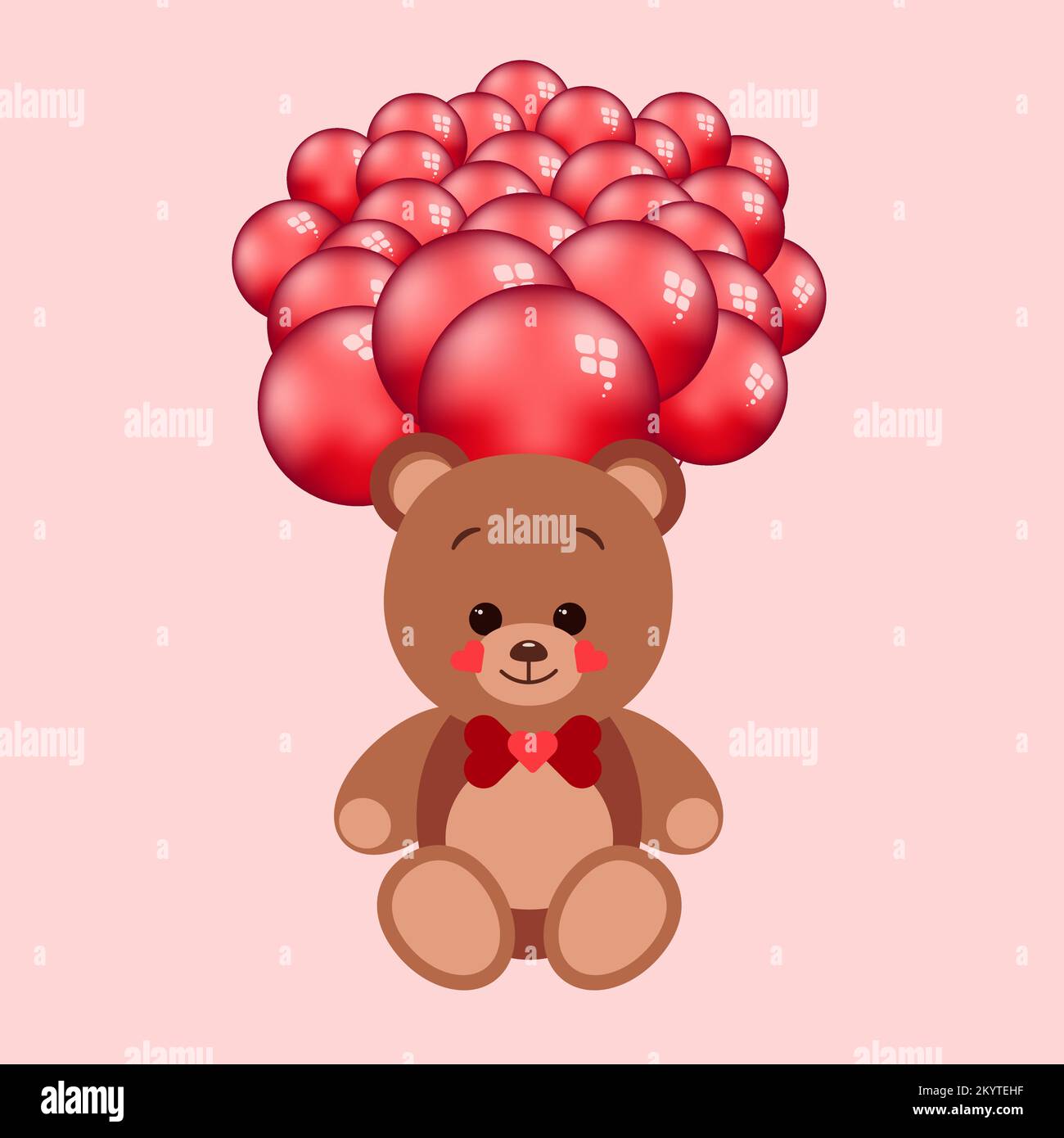 Cute teddy with a bow tie and red balls sitting on pink background ...