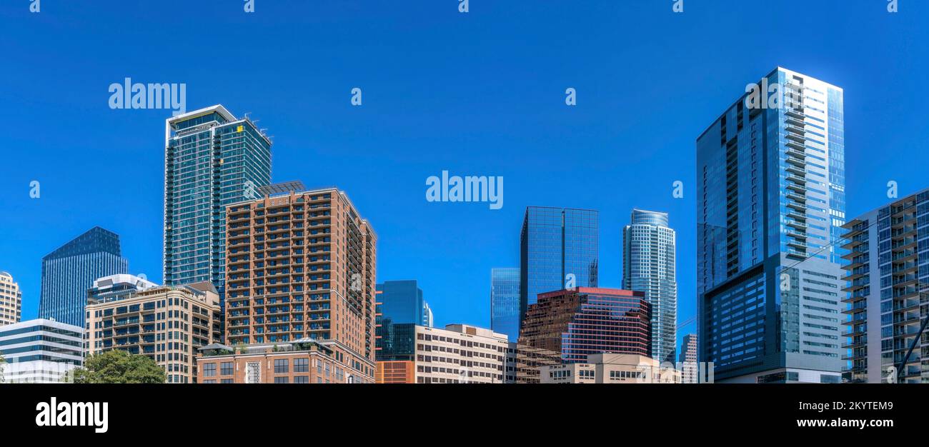 Panorama cityscape of Austin, Texas against the clear blue sky ...