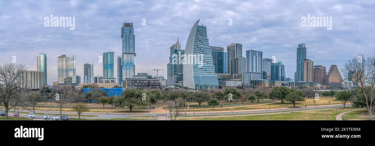 Views from Butler Metro Park of Austin Texas cityscape. Panoramic view ...
