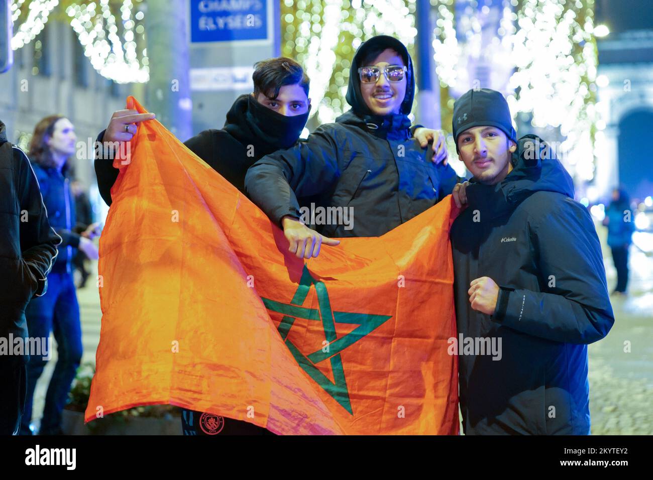 Paris, France, 01/12/2022. Moroccan and Tunisian supporters celebrate ...
