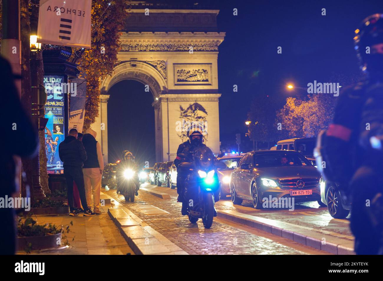 Paris, France, 01/12/2022. Moroccan and Tunisian supporters celebrate ...