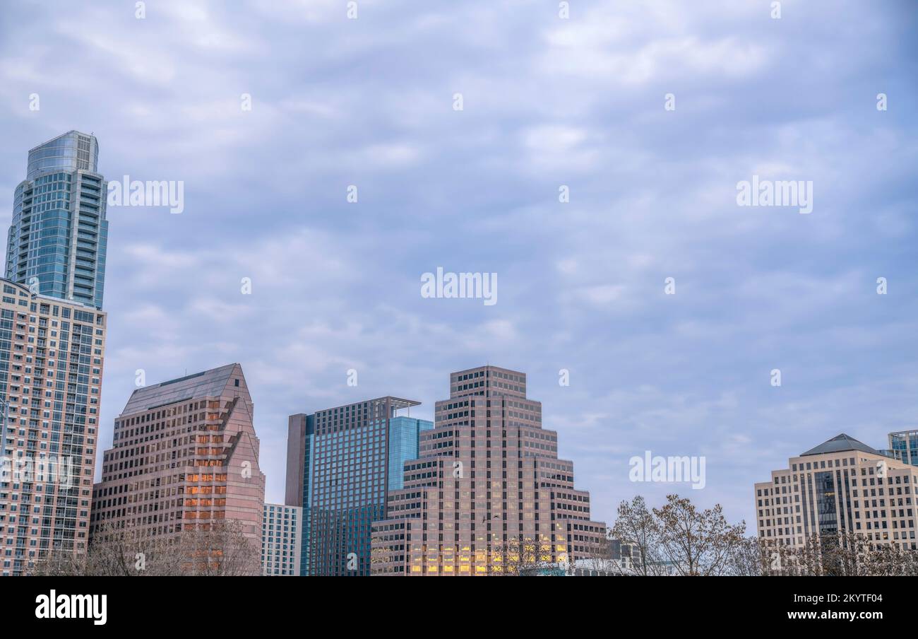 Austin, Texas- Cityscape against the cloudy sky views from Butler Metro ...